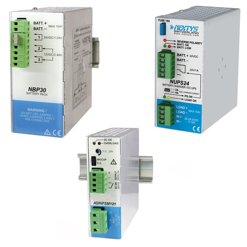 24V, 5A DIN Rail UPS Package, General Purpose Industrial, With Battery ...